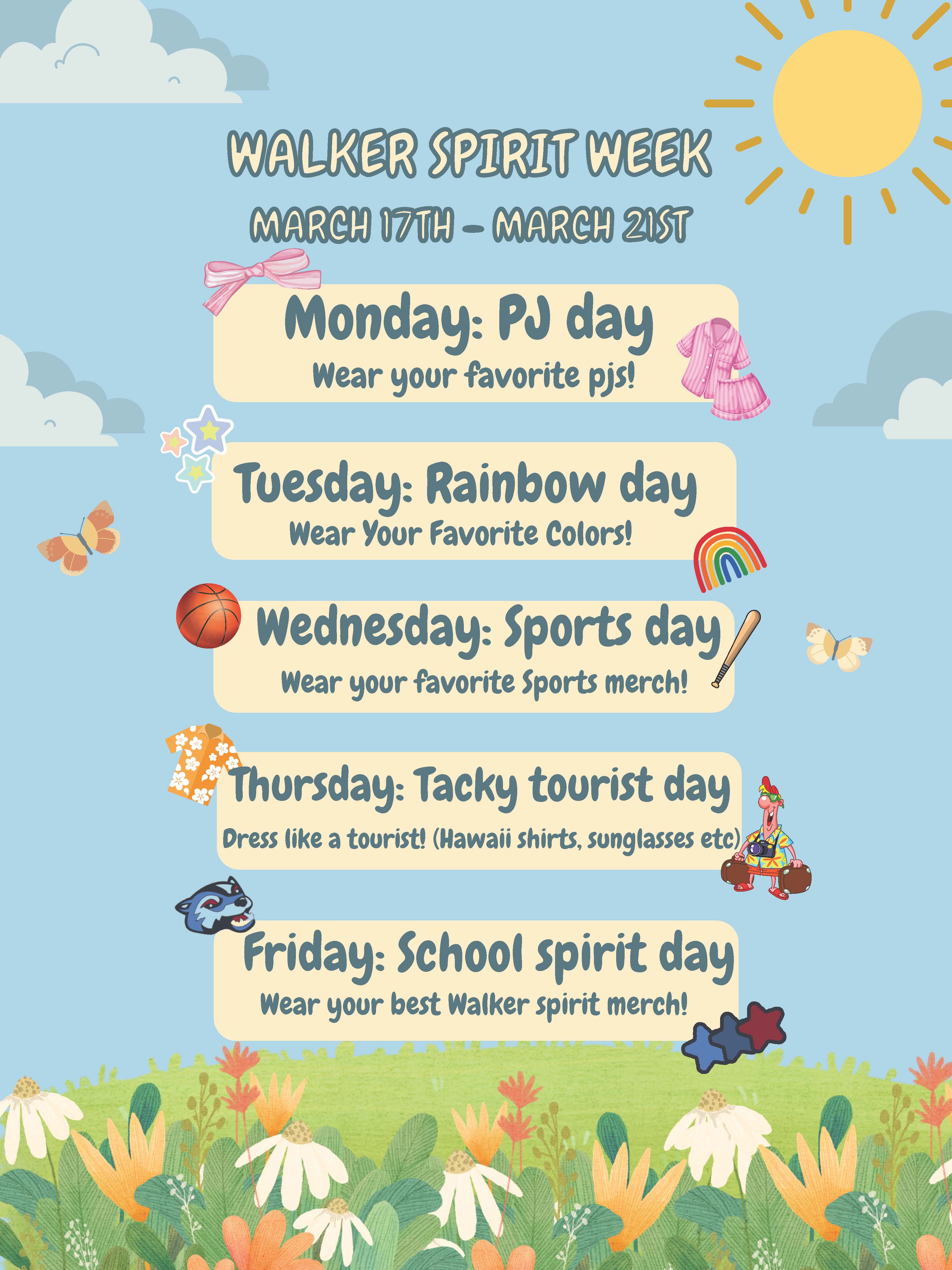 Walker Spirit Week: March 17-21st | David E. Walker Wolverines PTA